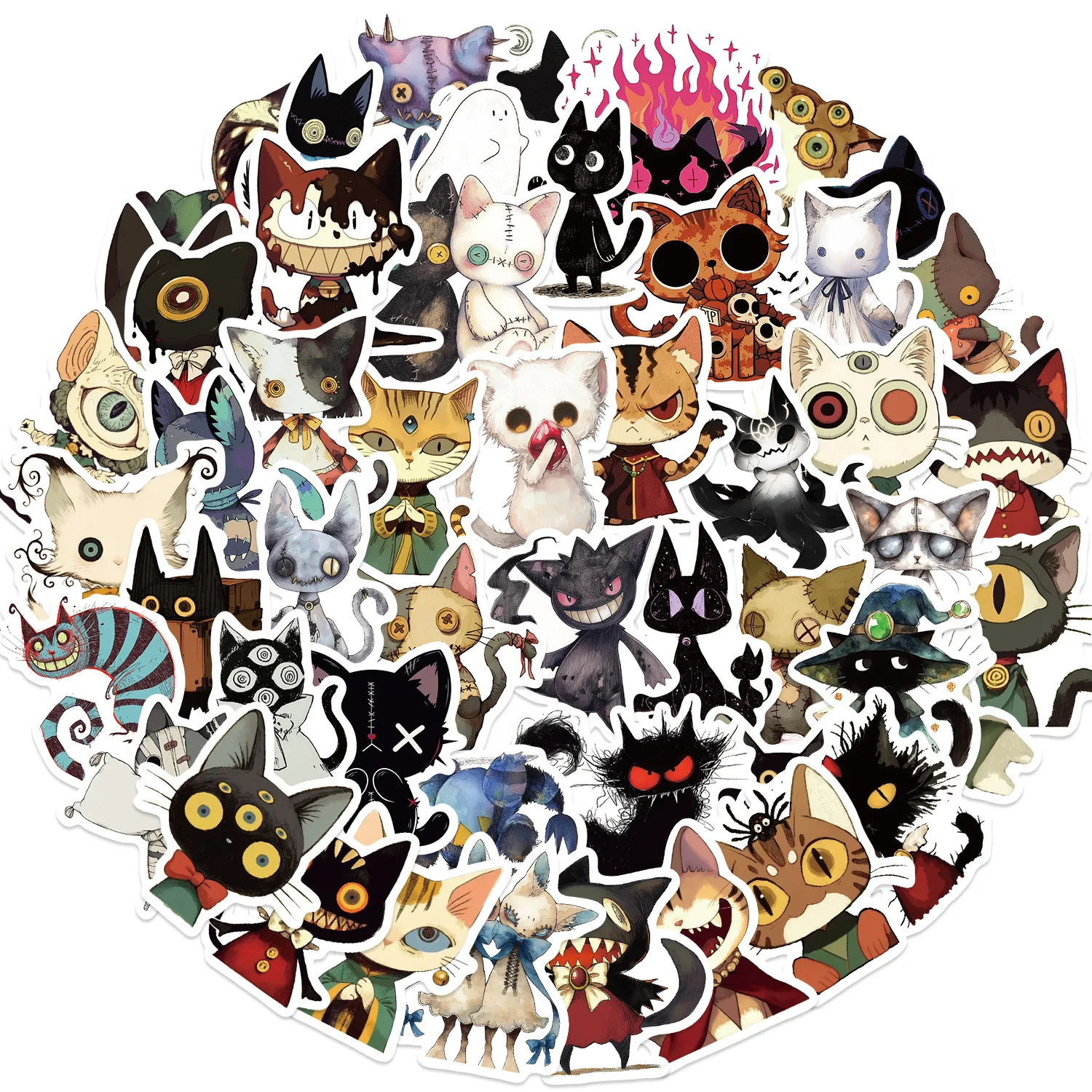 50Pcs-Halloween-Gothic-Weird-Cat-Sticker-Cartoon-Graffiti-DIY-Laptop ...
