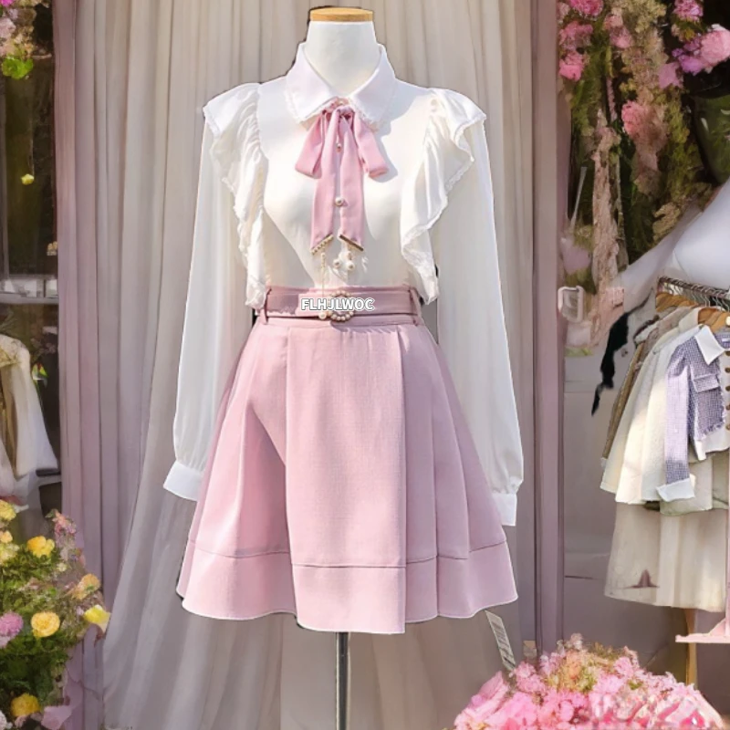 Women-s-Ruffles-Cute-Bow-Tie-Tops-Preppy-Style-Vintage-Japanese-Korea ...