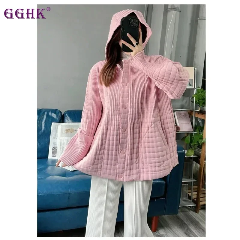 GGHK-Veste-Pliss-e-en-Coton-pour-Femme-Simple-Boutonnage-Capuche-Design ...