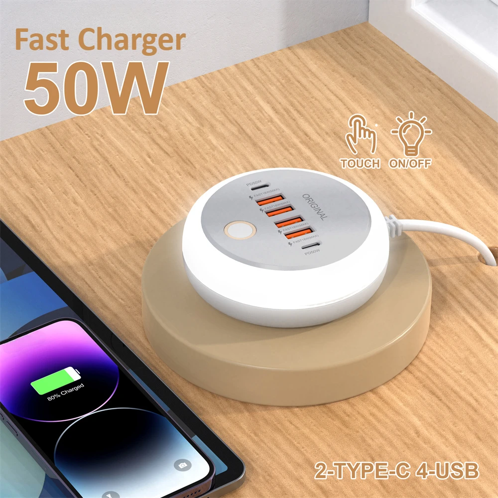 USB 50W Charger Multi Ports PD Type C Fast Charging Wall Charger EU/US ...