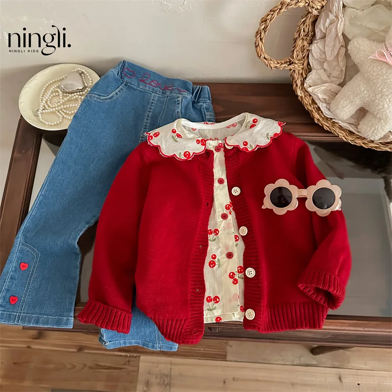 Autumn-Kid-Girl-3PCS-Clothes-Set-Cotton-Cherry-Printed-Shirts-Solid ...