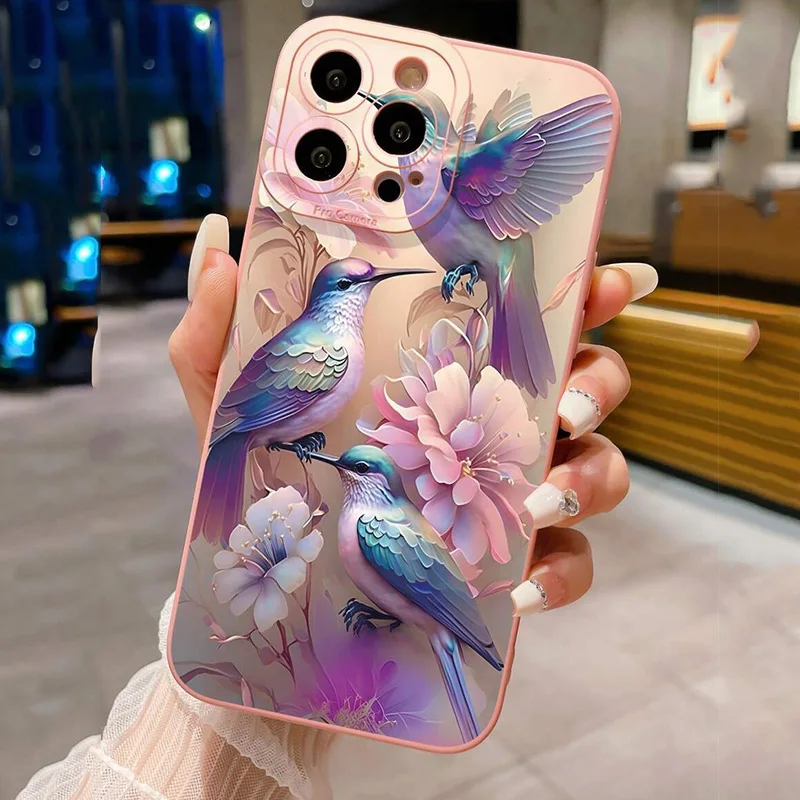 Floral Bird Pattern Matte Phone Case Cover for S24 FE (1)