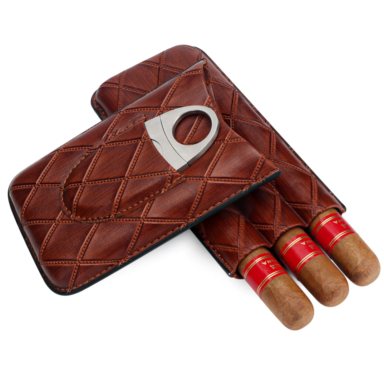 Xifei-PU-3-Slots-Cigar-Case-Set-Portable-Humidor-Box-W-Stainless-Steel ...