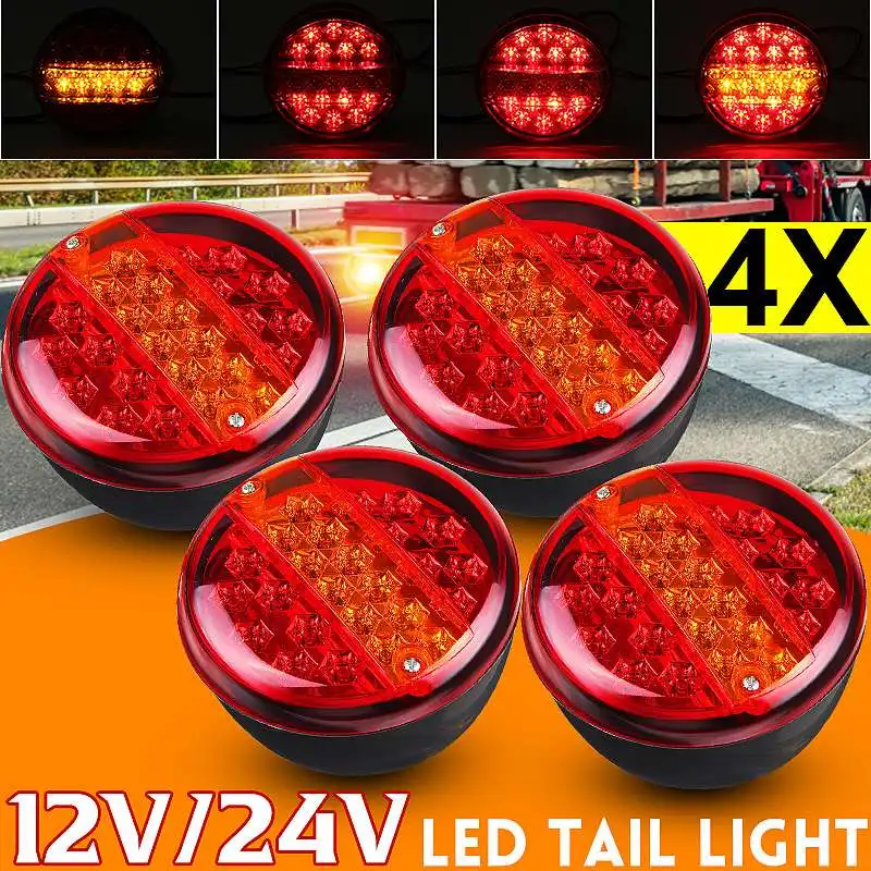 2/4PCS 12V 24V 25 LED Round Car Rear Tail Light Brake Stop Turn Signal ...
