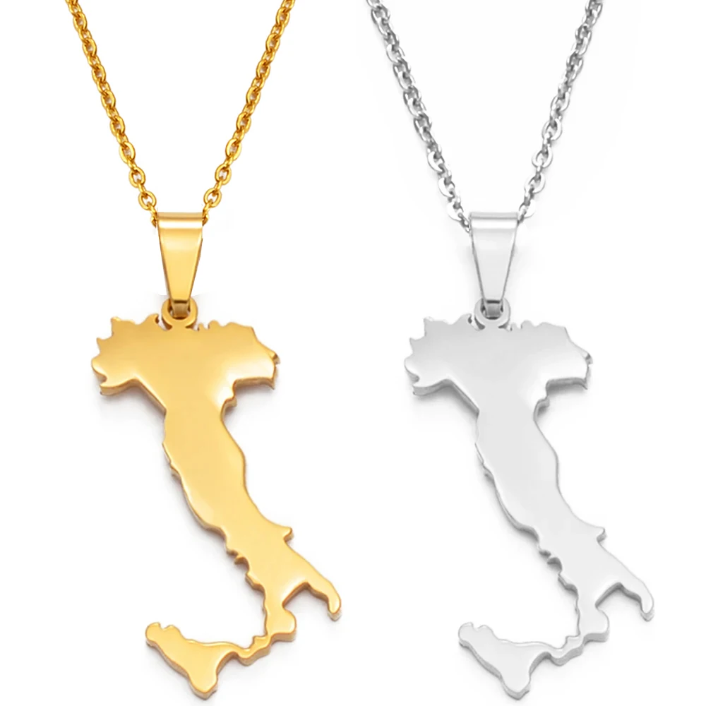 Anniyo-Italy-Map-Pendant-Necklaces-Silver-Color-Gold-Color-Stainless ...