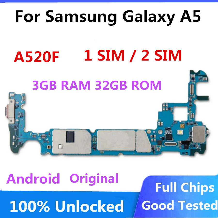 삼성 갤럭시 A5 A520F 1 SIM 2 SIM 오리지널 마더 보드 로직 보드 안드로이드 시스템 풀 칩 용 32GB 잠금 해제 ...