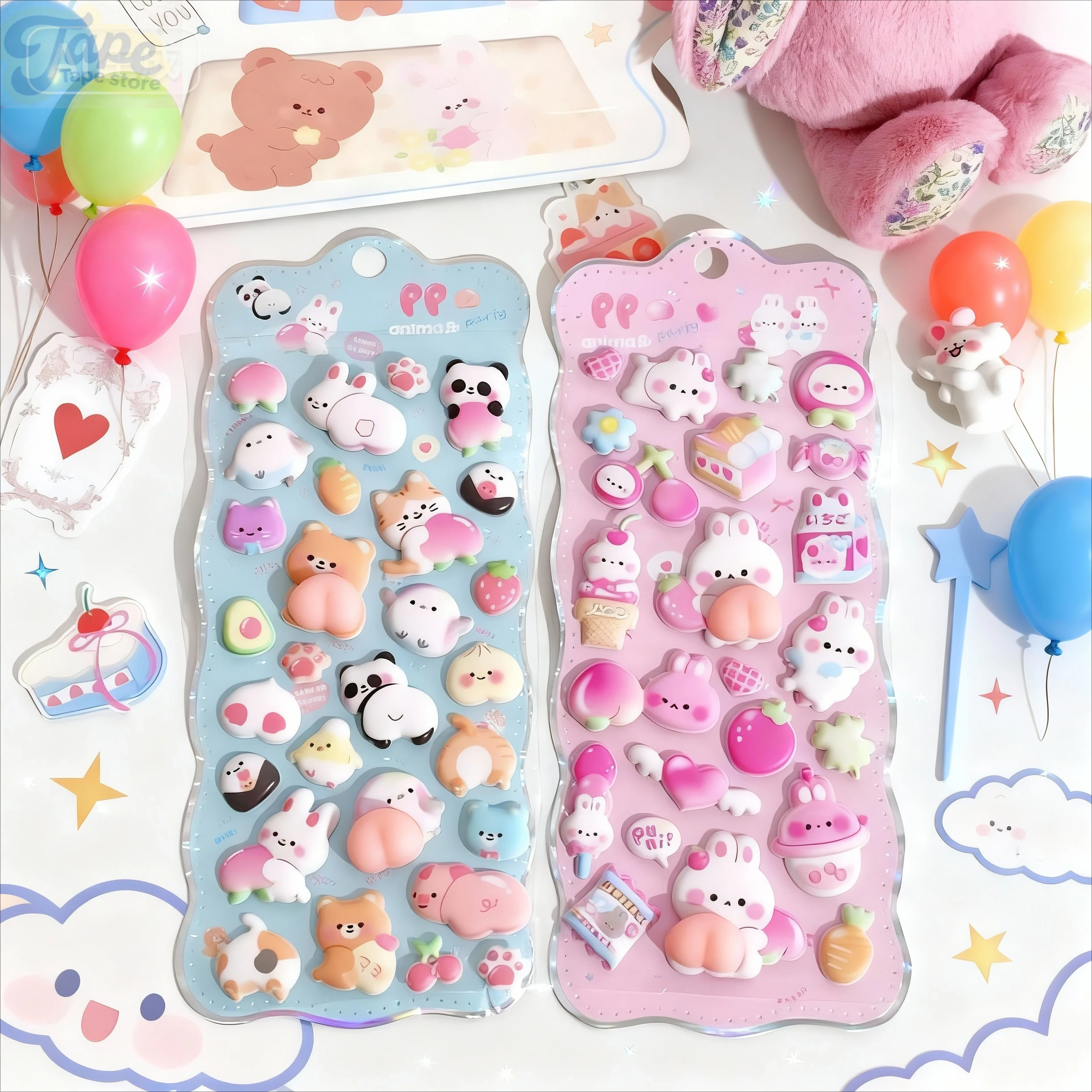 3D Cute Bunny Peach Sticker Kawaii Animals Stickers - Squishy Fidget ...
