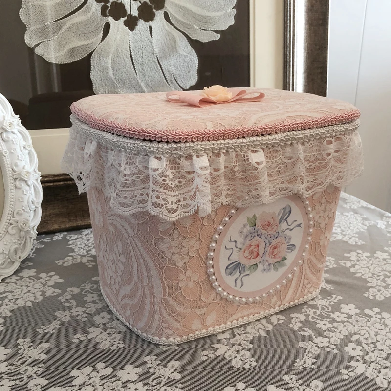 Korean Lace Storage Box with Lid Retro Handmade Embroidery Pearl ...