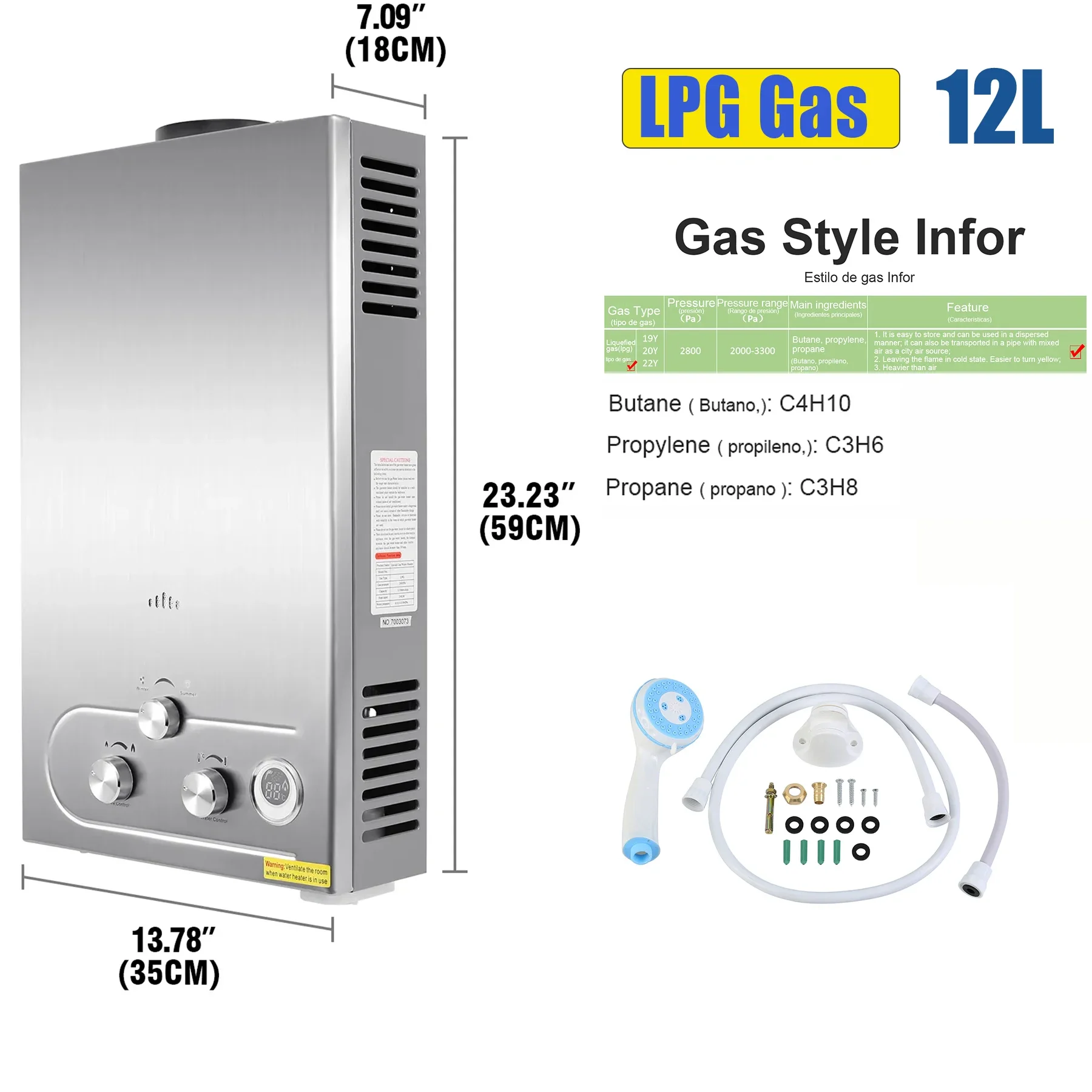 12L-LPG-Gas-Propane-Instant-Tankless-Hot-Water-Heater-Boiler-Water ...