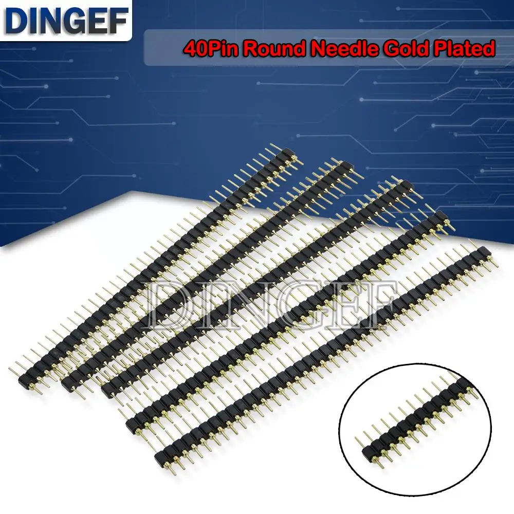 5PCS-40Pin-Connector-Header-Round-Needle-Gold-Plated-1x40-Golden-Pin ...