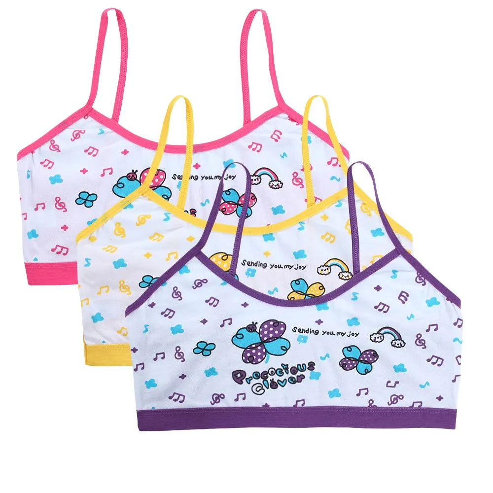 1/3PCS Kids Vest Bras Cute Floral Printed Cotton Teenage Girls Purbery ...
