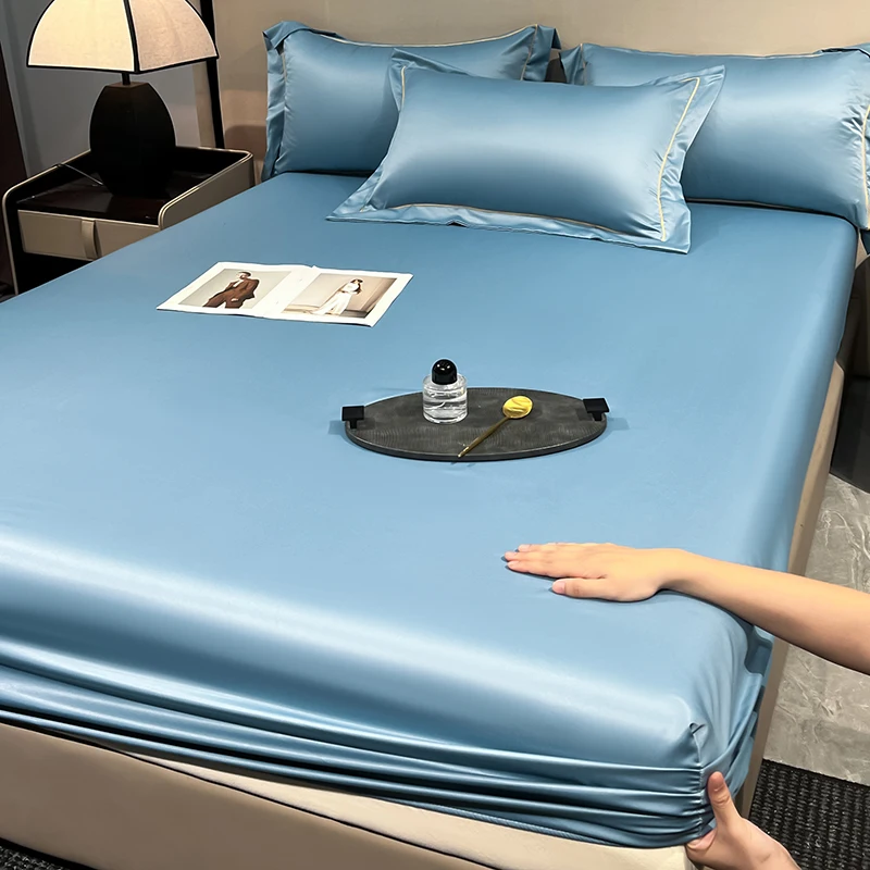 Soft Luxury Satin Fitted Bed Sheet with Elastic Bands Ice Silk Mattress ...