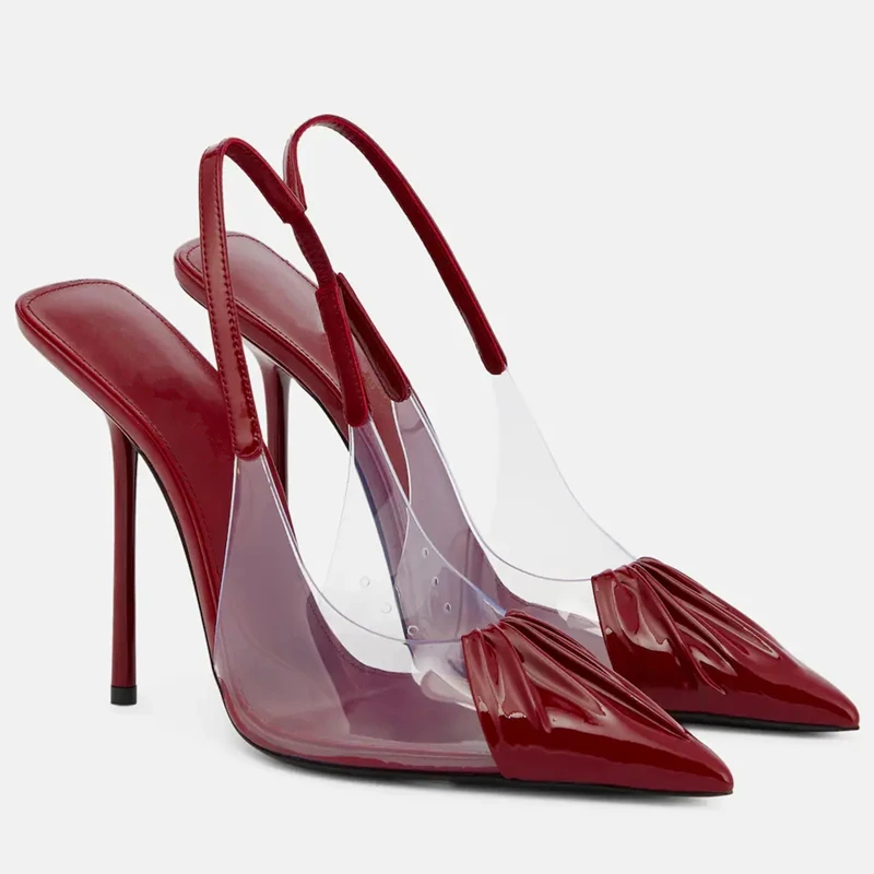 Red-Folds-Pointed-Closed-Toe-Pvc-Stiletto-Sandals-Woman-Summer-2024 ...