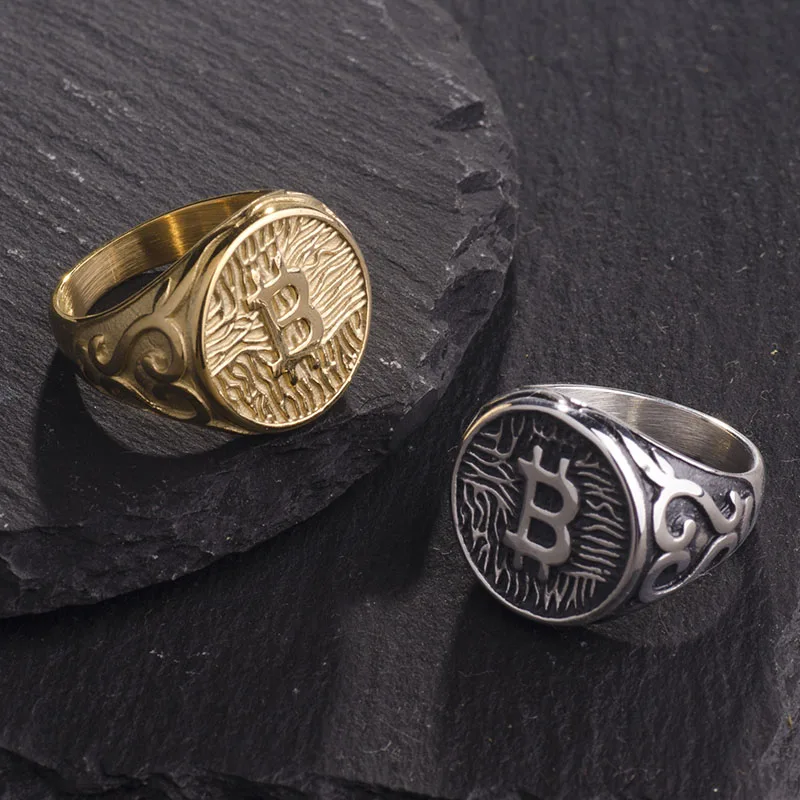 Valily-Punk-Rock-Titanium-Stainless-Steel-Bitcoin-Round-Rings-for-Men ...