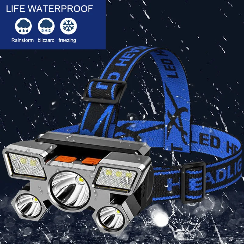 USB-Rechargeable-Headlamp-Portable-5LED-Headlight-Built-In-Battery ...