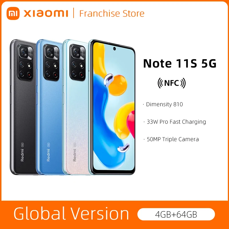 [mae60]Versão global xiaomi redmi nota 11s 5g nfc smartphone 64gb/128gb mediatek dimensity 810 ...