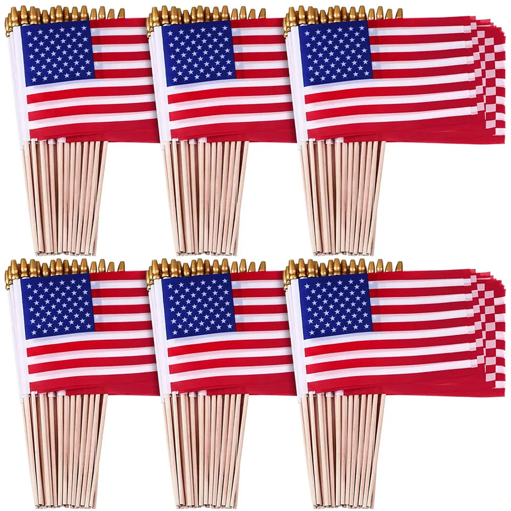 6-x-8-Inches-Small-Mini-American-Flags-on-Sticks-Handheld-US-Flags-with ...