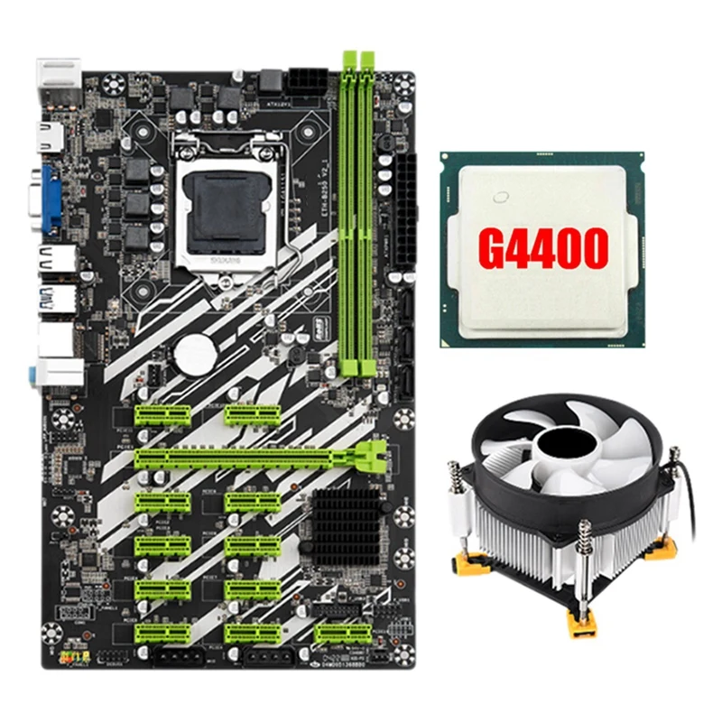B250 BTC Mining Motherboard with 4400CPU+Fan 12 PCI E Slots LGA1151 DDR4 RAM SATA3.0 USB3.0 ...