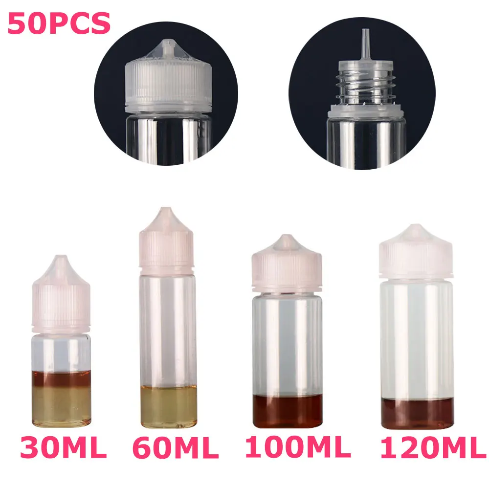 50 X 30ML 60ML 100ML 120ML PET Empty Plastic e Liquid Juice Oil Fat ...