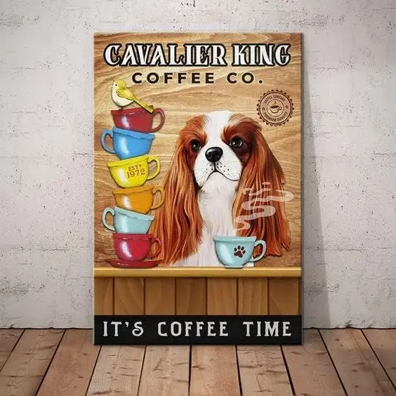 Metal-Sign-Cavalier-King-Charles-Spaniel-Dog-Coffee-Company-Vintage ...