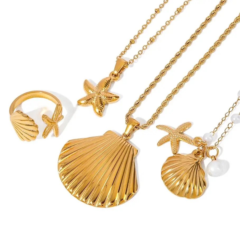 Uworld Stainless Steel Textured Shell Big Pendant Necklace Metal ...