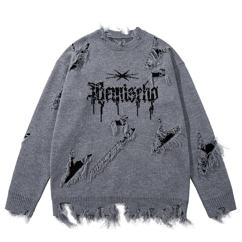 Autumn Mens Knitted Jumper Sweaters Distressed Punk Gothic Grunge ...