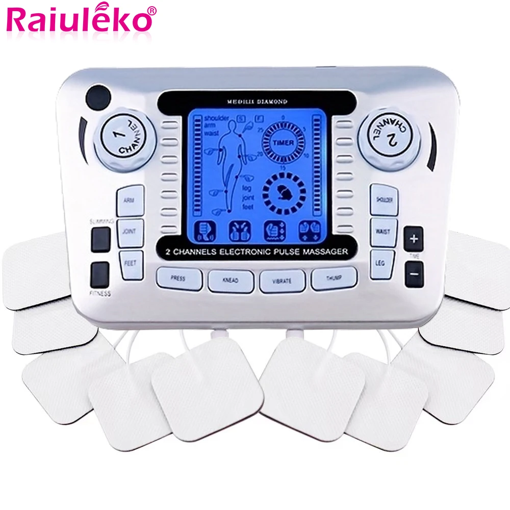 Dual-Channel-Tens-Machine-Muscle-Stimulator-Blue-Screen-Display-Digital-Ems-Acupuncture ...