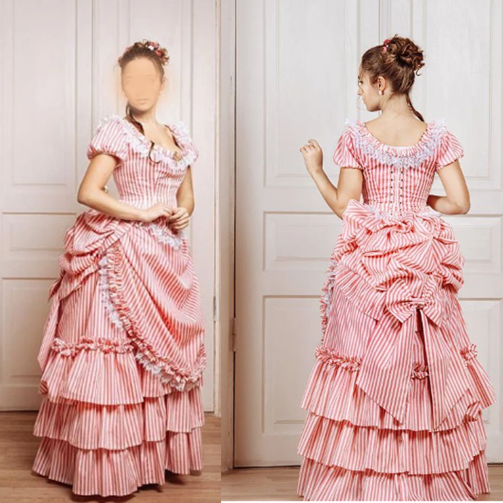 1860s Victorian Bustle Ball Gown Victorian Pink Striped Dress Vampire ...