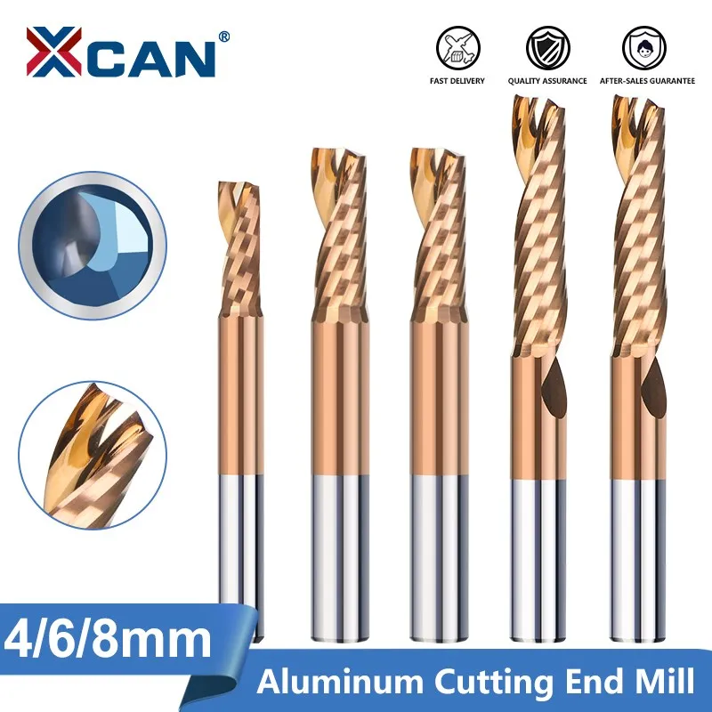 Xcan 알루미늄 커팅 엔드 밀 4 6 8mm 생크 싱글 플루트 Ticn 코팅 Cnc 라우터 비트 카바이드 밀링 커터밀링
