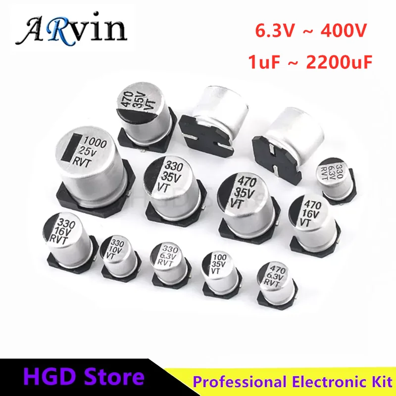 10PCS SMD Aluminum Electrolytic Capacitor 6.3V 10V 16V 25V 35V 50V 1UF 2.2UF 4.7UF 10UF 22UF ...