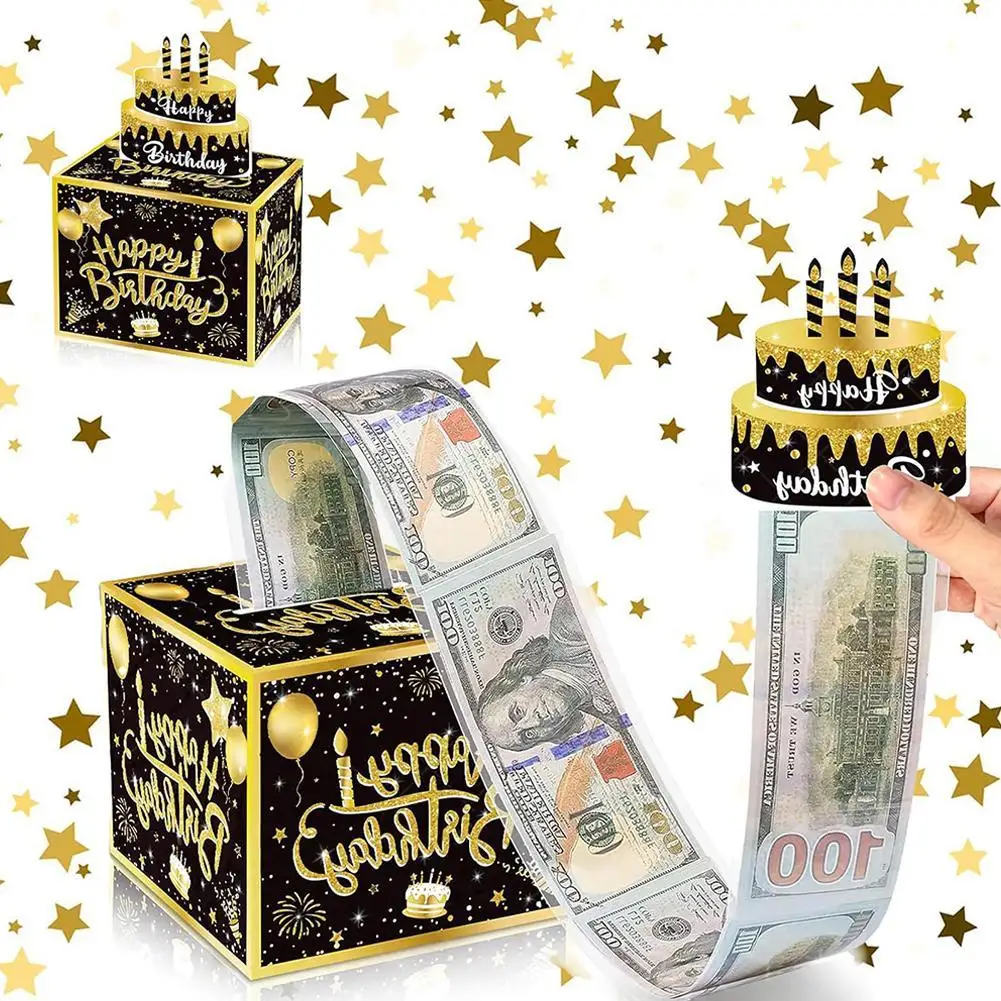 Birthday Money Box For Cash Gift Pull 4-color Options Banknote Roll-up ...