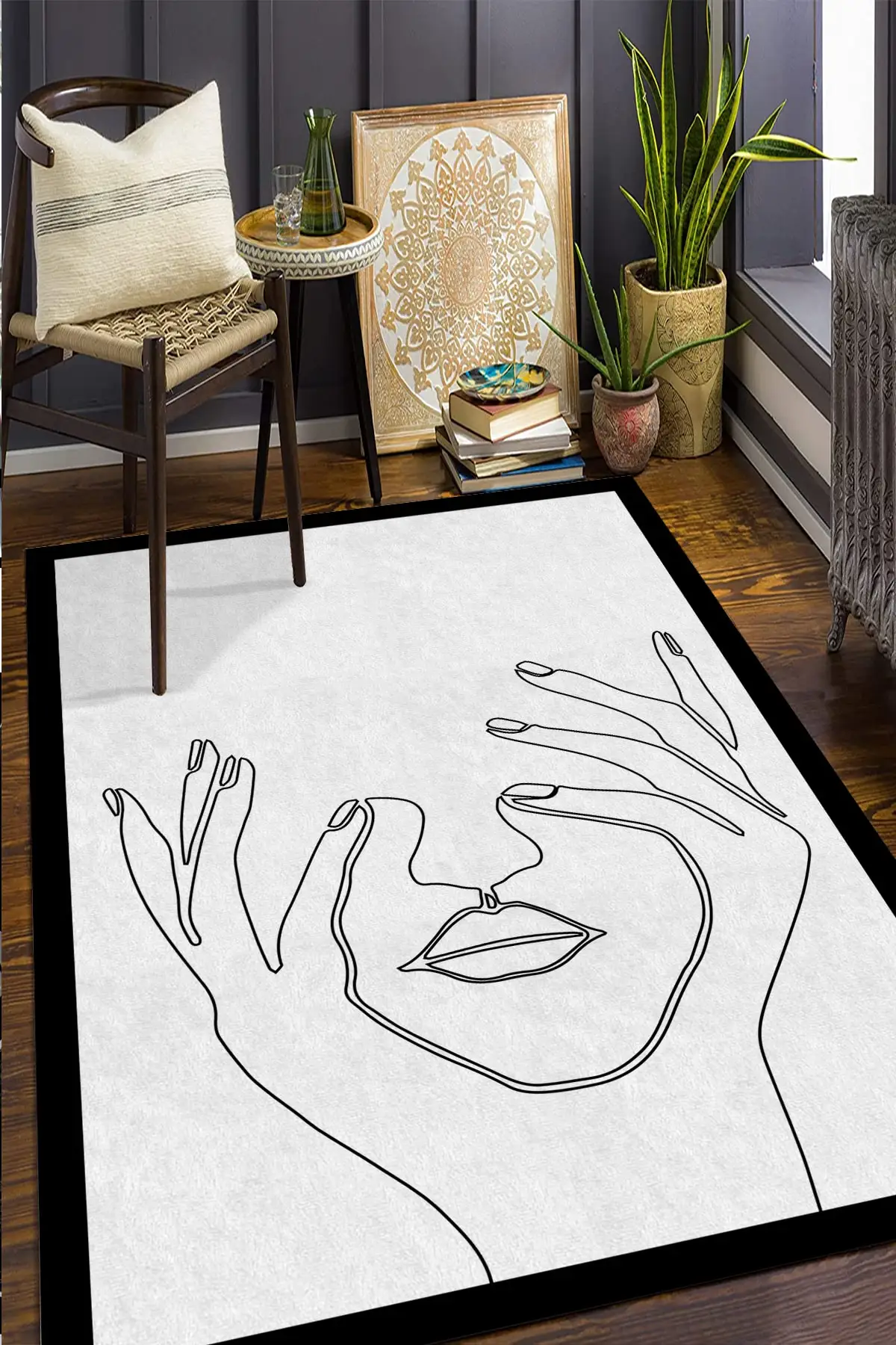 Dovi-black-framed-Minimalist-women-surat-square-carpet-patterned-square ...