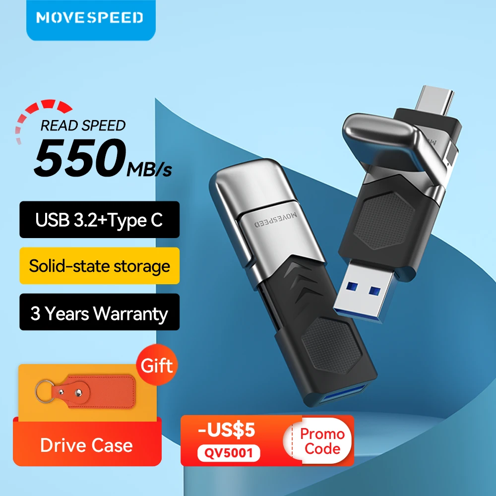 MOVESPEED 1TB USB 3.2 Gen 2 Type C Pen Drive 2 in 1 550MB/s High Speed ...