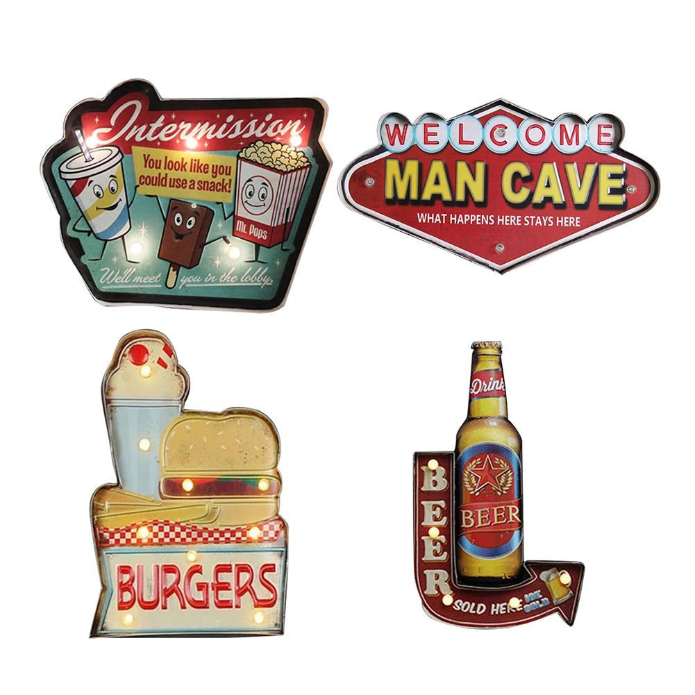 Wall-Mounted-Art-Hanging-Light-Up-Sign-Retro-Iron-Metal-Advertising ...