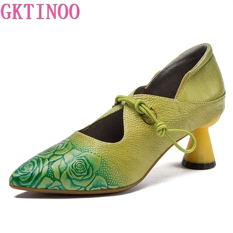 GKTINOO Pointed Toe Woman Shoes 6CM High Heels Cow Genuine Leather ...