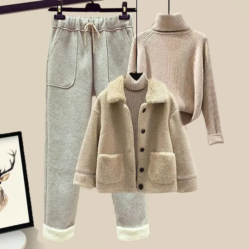 Winter-Lamb-Plush-Fur-Pellet-Coat-Sweater-Matching-Set-Casual-Pants ...