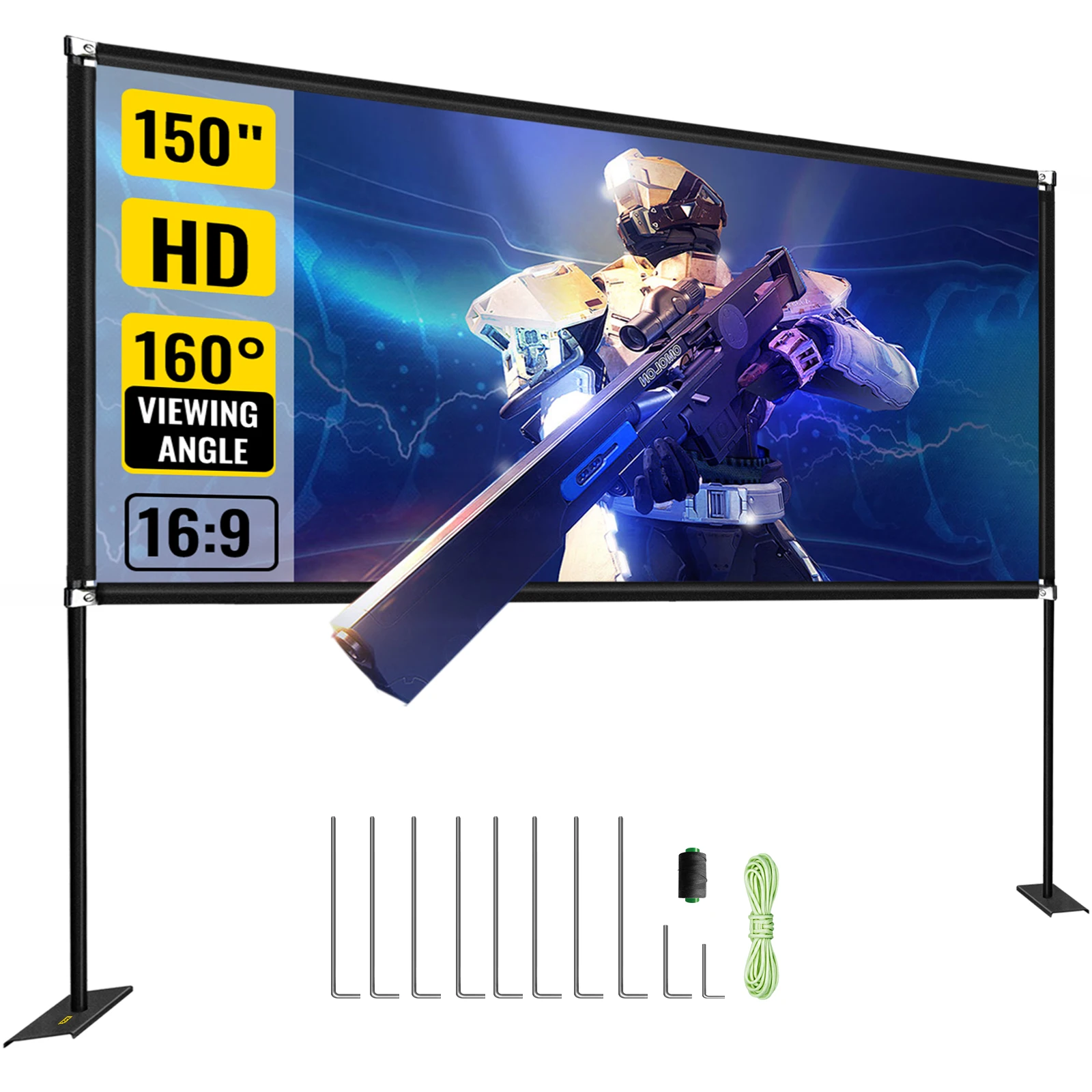 Vevor 80" 100" 135" 150" 180" Projector Screen With Stand 16:9 4k Hd ...