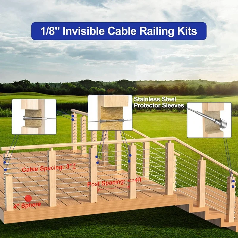 10-Pairs-4X4in-Invisible-Cable-Railing-Kit-1-8In-Invisible-Receiver-And ...
