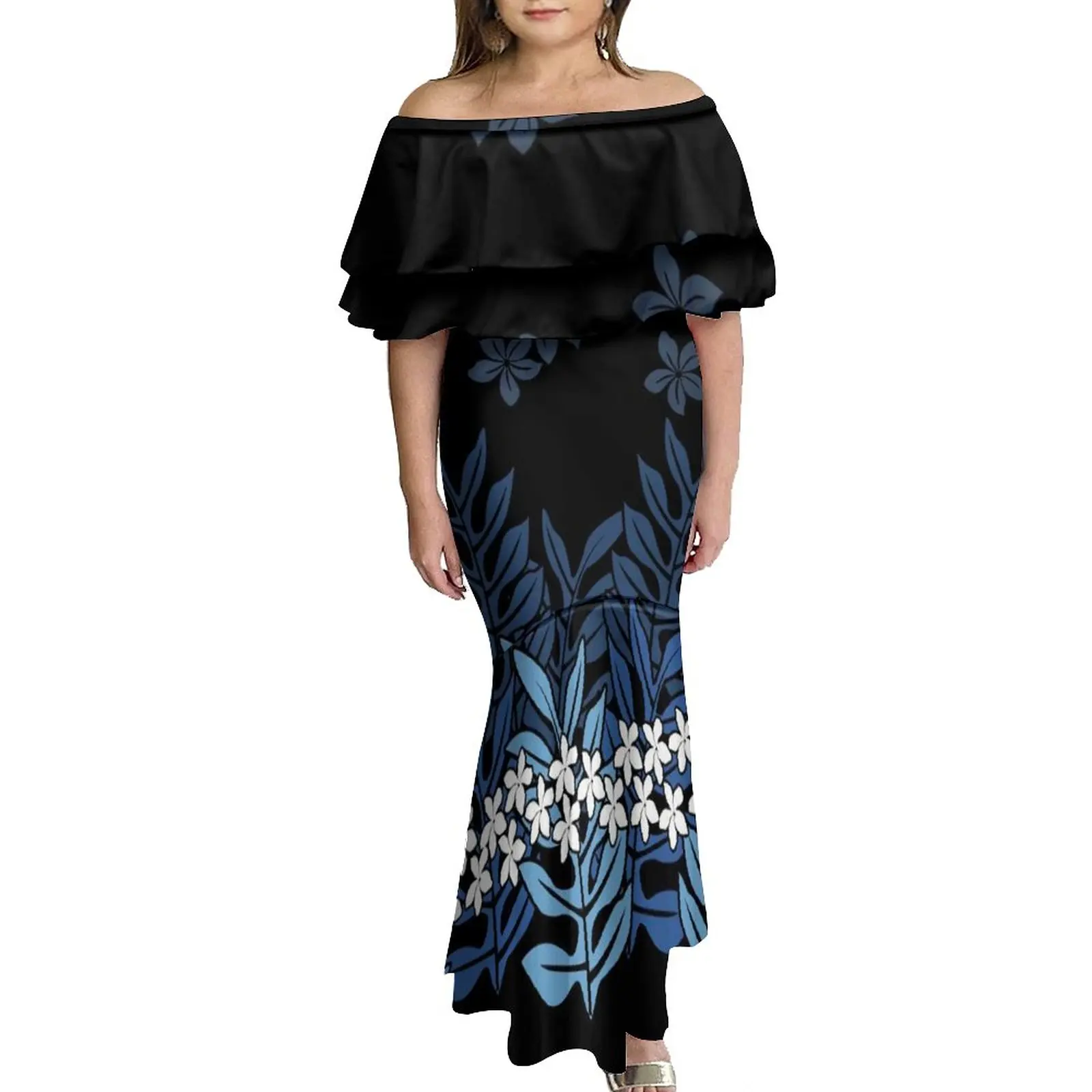 Robe,Robe sirène à Double volant et demi-épaule pour femme, vêtement de ...