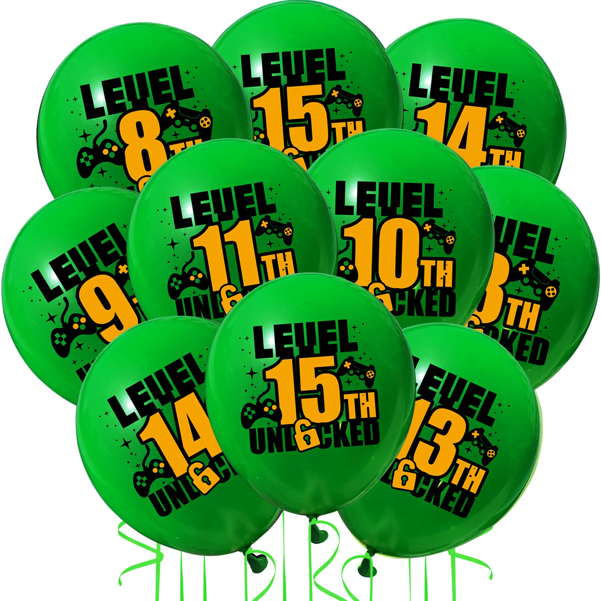 10pcs 12inch Green Level Up Number Latex Balloons 8th to 13th Birthday ...