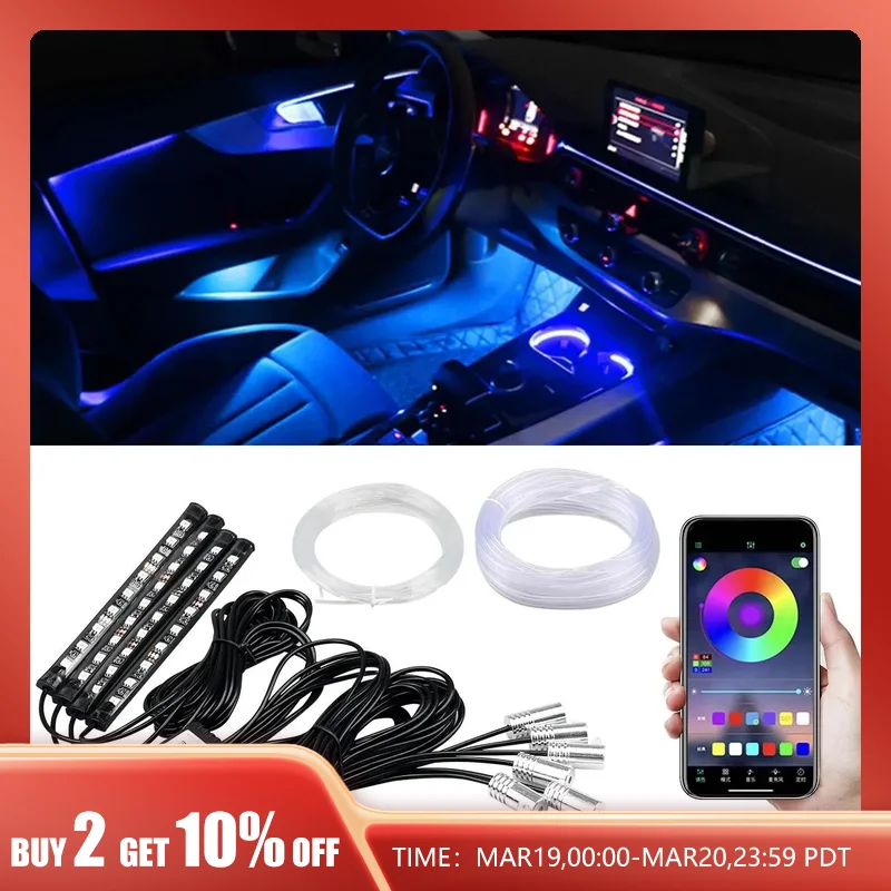 Luz-Ambiental-Led-RGB-de-ne-n-para-Interior-de-coche-Kit-de-fibra-ptica ...