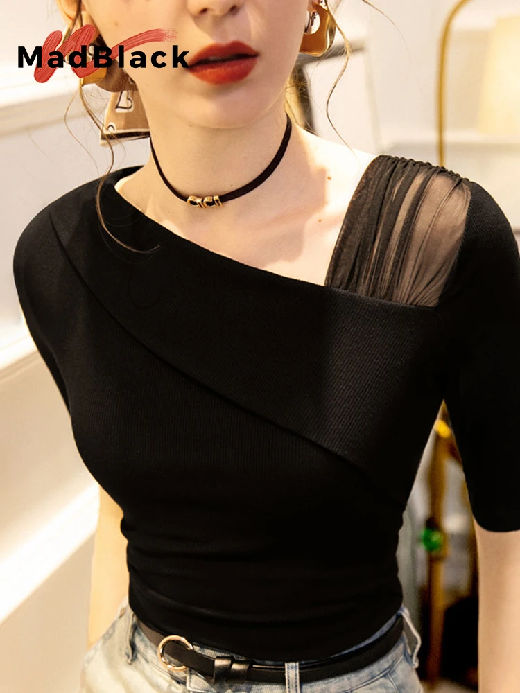 MadBlack-Summer-European-Clothes-Tshirts-Women-Sexy-Slant-Shoulder ...