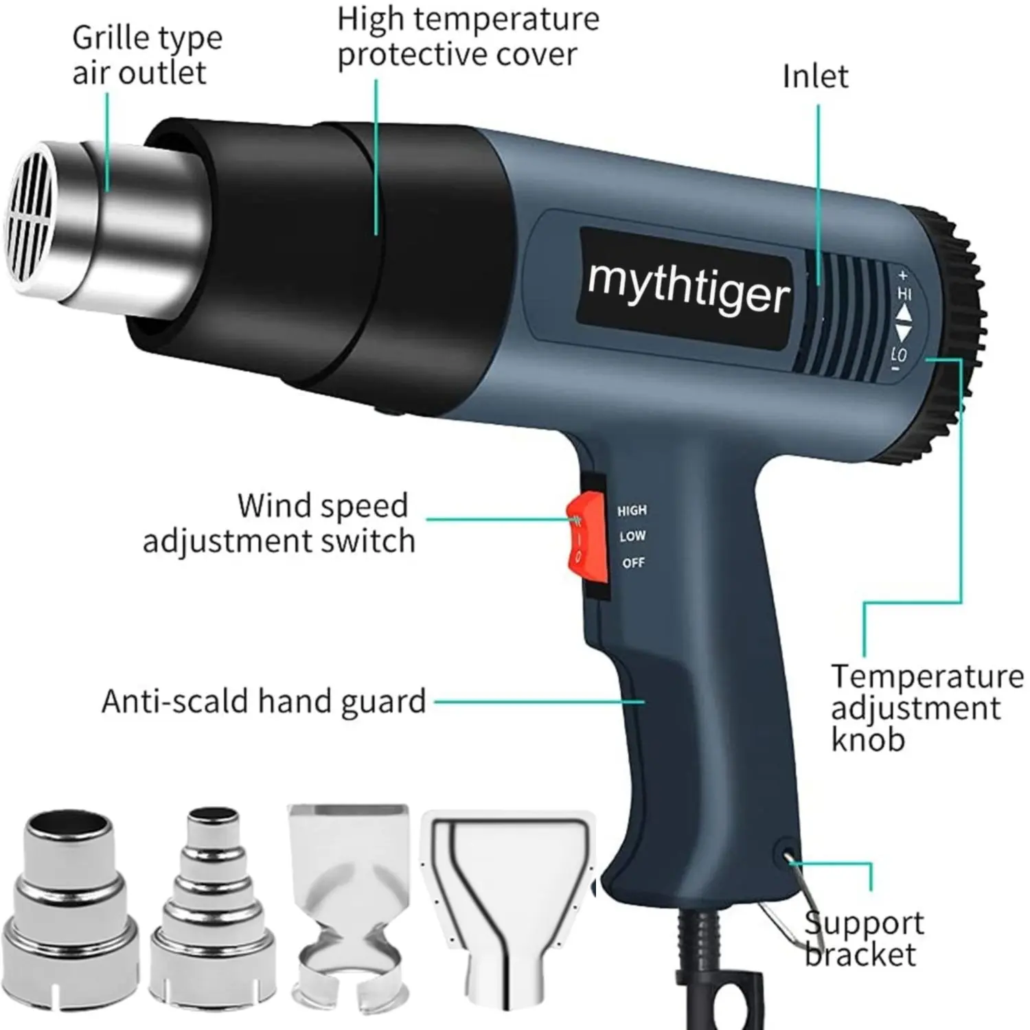 1200W Industrial Hair dryer Hot Air Gun Heat Gun with 2 Temperature ...