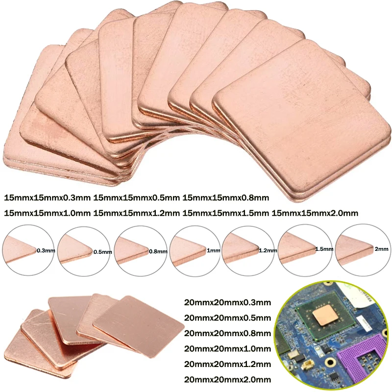10/25PCS Heatsink Copper Pad 0.3mm-2mm Thickness Laptop Copper Sheet ...