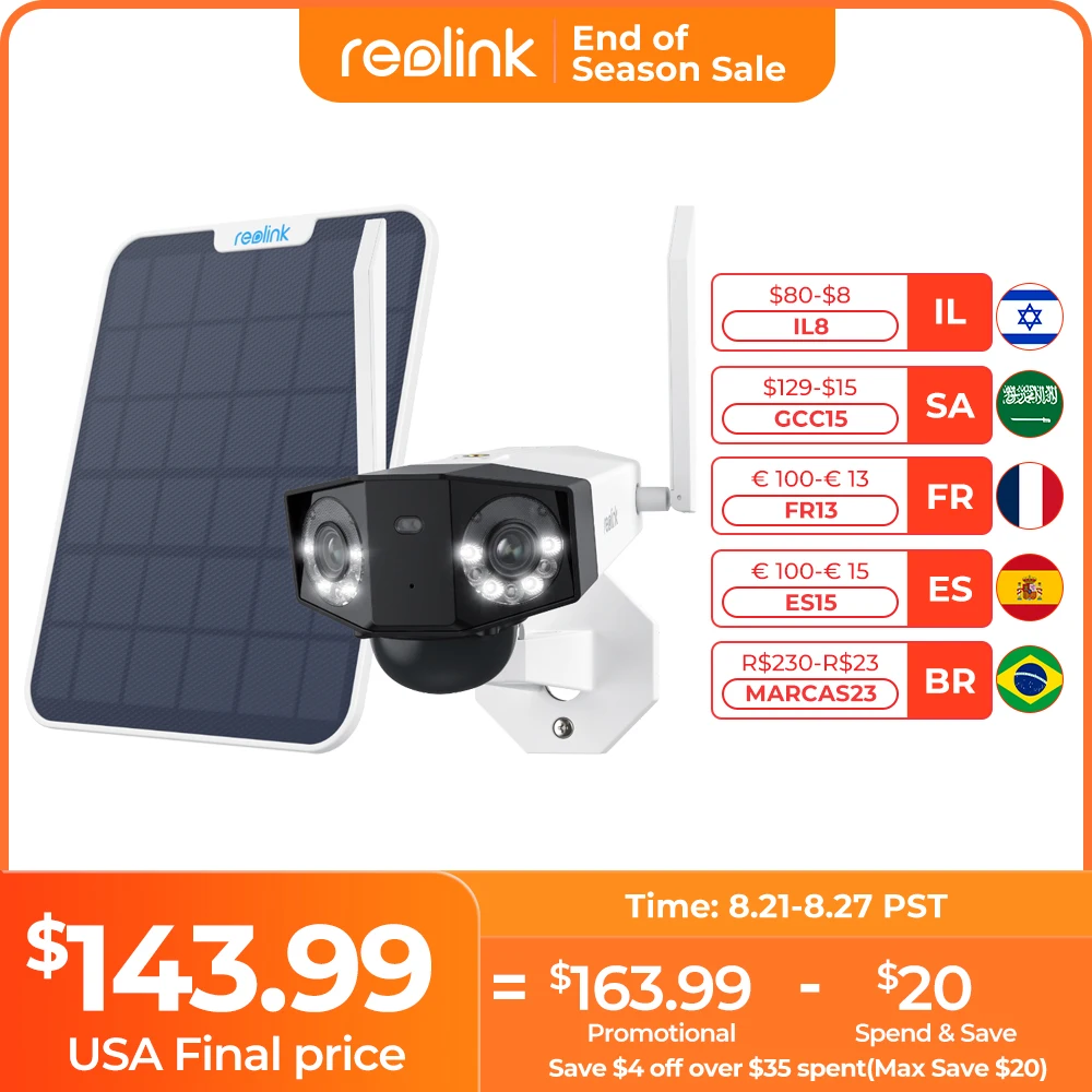 Reolink Dual-Lens WiFi Camera 6MP Solar Battery Powered 180° View ...