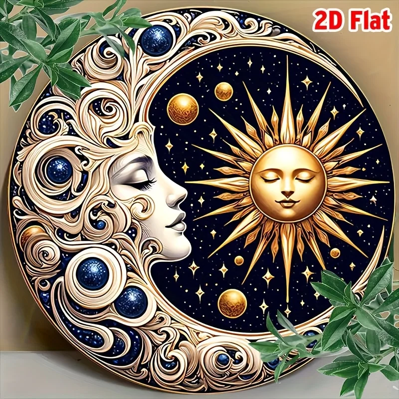 2D Flat, 1pc Celestial Sun and Moon Harmony Aluminum Wall Art - 19.81cm ...