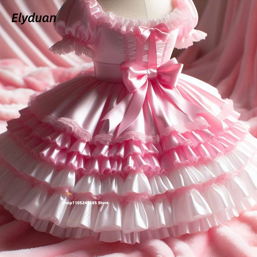 Mini Short Tiers Skirt Frilly Lolita Prom Dress Puff Sleeve Ball Gown ...