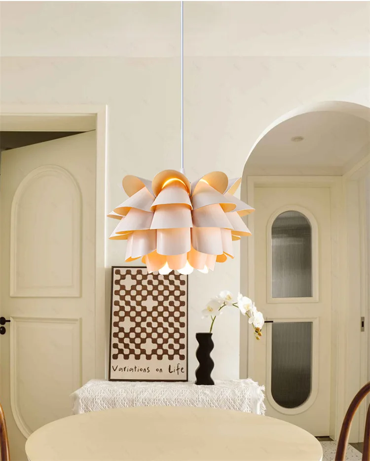 Подвесной светильник с лепестками, креативная светодиодная деревянная ...