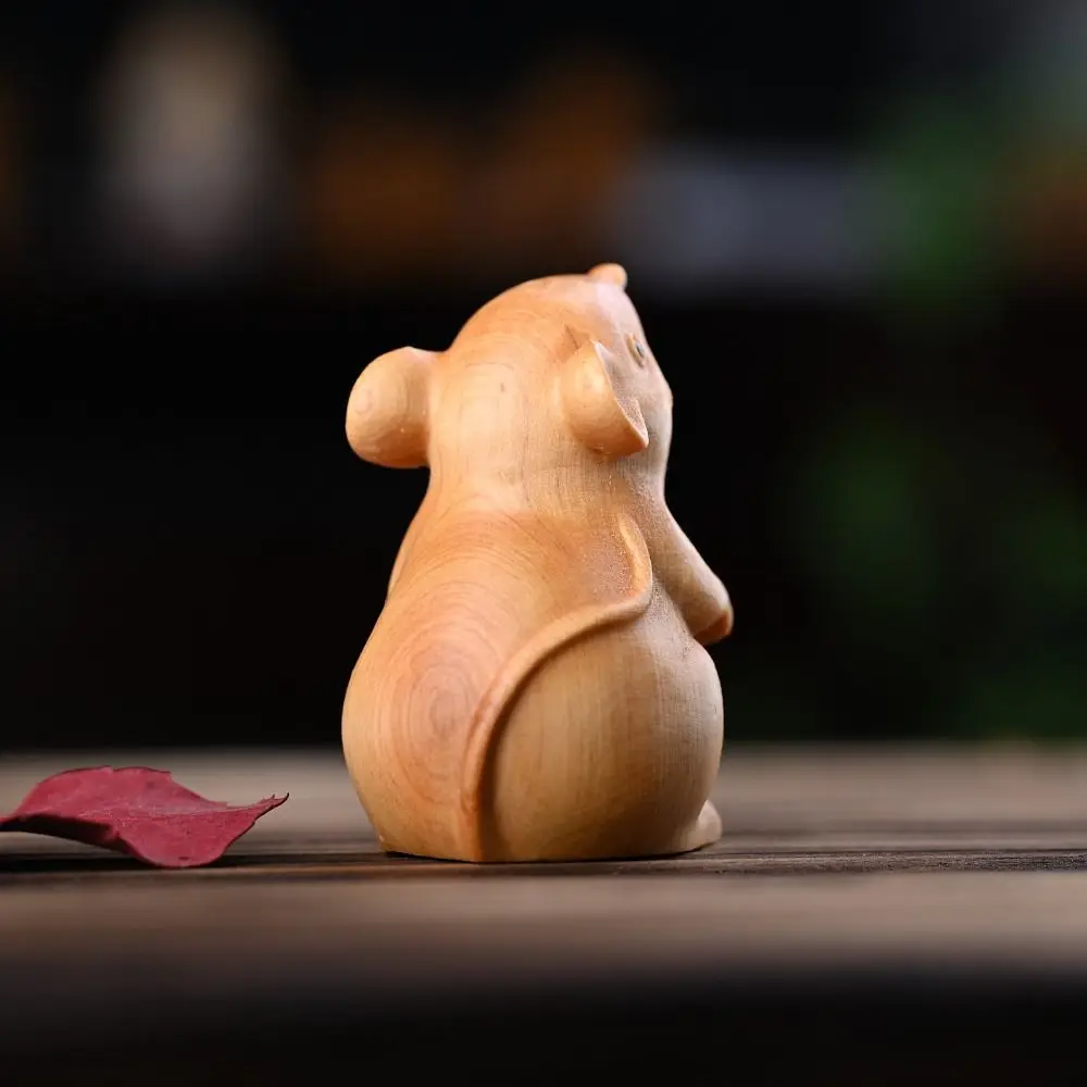 Crafts Wood Carved Zodiac Mouse Statuette Funny Decorative Hamster ...