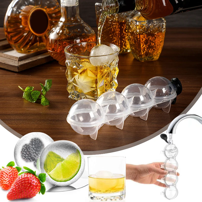 Plastic-Ice-Maker-Transparent-Mold-4-Hole-Ice-Round-Makers-Bar-Ware-Ice ...